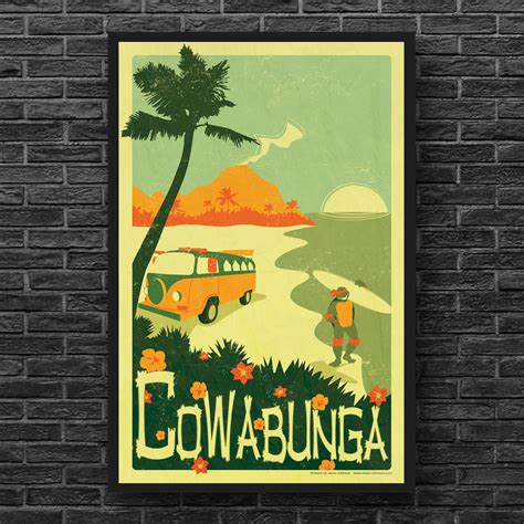Cowabunga Poster Tmnt Ninja Turtles Teenage Mutant Comic Beach Van