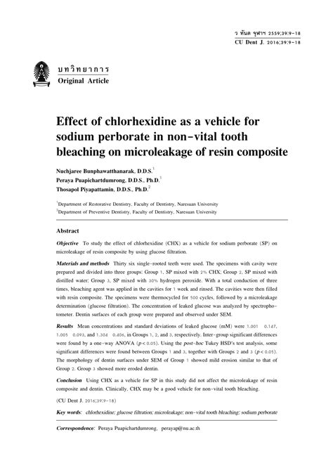 Effect Of Chlorhexidine As A Vehicle For Sodium Perborate In Non Vital Tooth Bleaching On