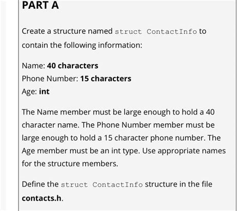 Solved Part A Create A Structure Named Struct Contact Info