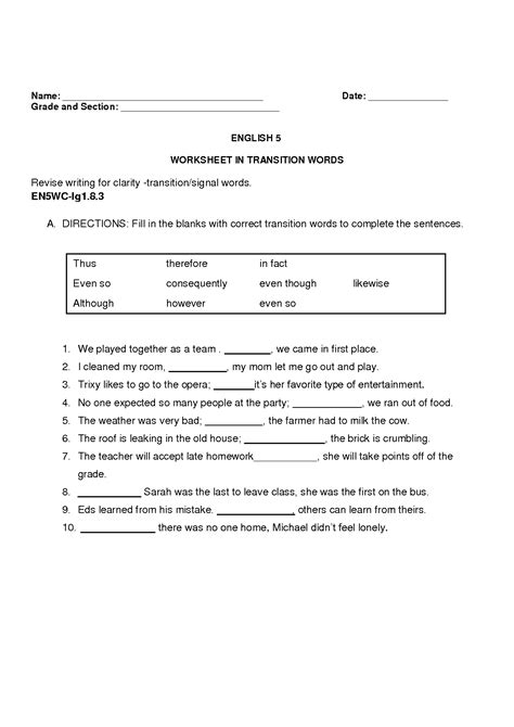 Transition Words Worksheets 15 Worksheets Worksheets Library