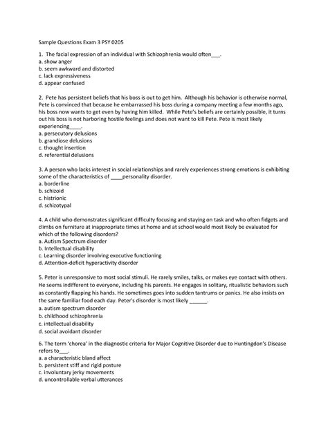 Sample Questions Exam 3 2221 Psy 0205 Sample Questions Exam 3 Psy