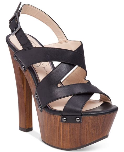 Jessica Simpson Damelo Strappy Wood Heel Platform Sandals In Brown Lyst
