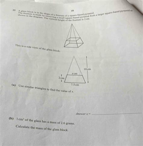 Solved 18 25 A Glass Block Is In The Shape Of A Frustum Of A Square