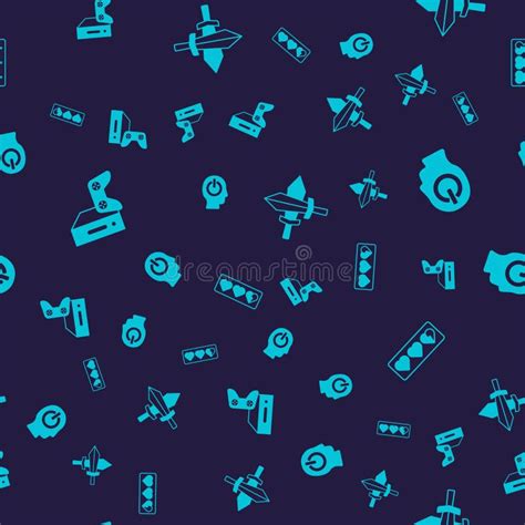 Set Game Console With Joystick Power Button Sword For Game And Life Bar On Seamless Pattern