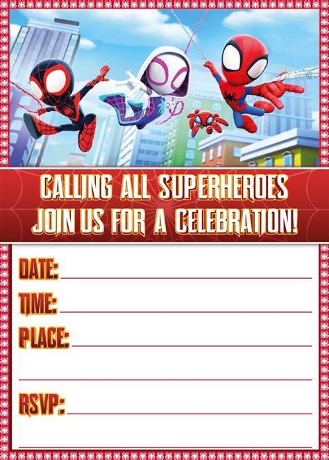 Set Of 20 Hero Web Spider Themed Happy Birthday Invitation