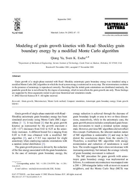 Pdf Modeling Of Grain Growth Kinetics With Readshockley Grain