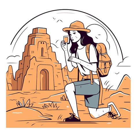 Premium Vector Tourist Girl In The Desert With A Backpack