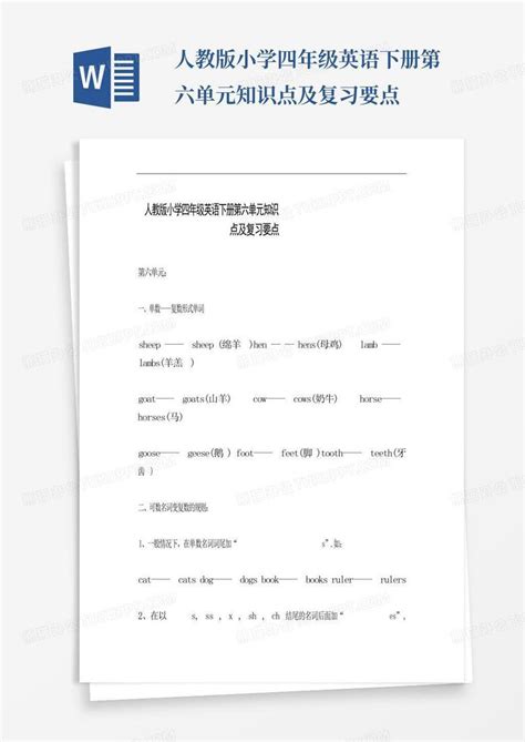 人教版小学四年级英语下册第六单元知识点及复习要点word模板下载编号qxbwyzwr熊猫办公
