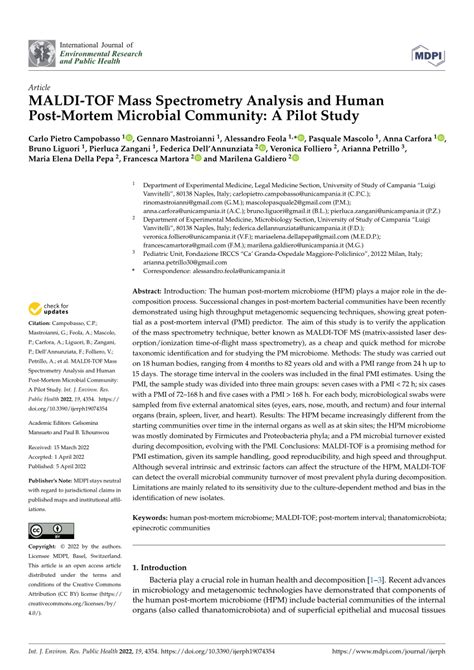 Pdf Maldi Tof Mass Spectrometry Analysis And Human Post Mortem
