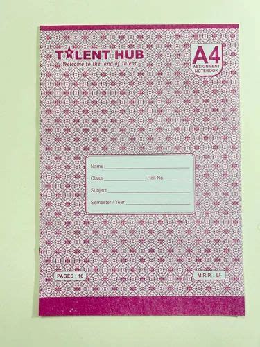 Paper Cover Glue Bound 16 Pages Talent Hub A4 Assignment Notebook At Rs