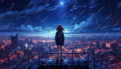 Premium Ai Image Alone Anime Girl Standing On Building Rooftop