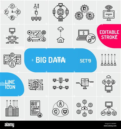 Big Data Line Icons Set Data Analytics Cloud Computing Vector
