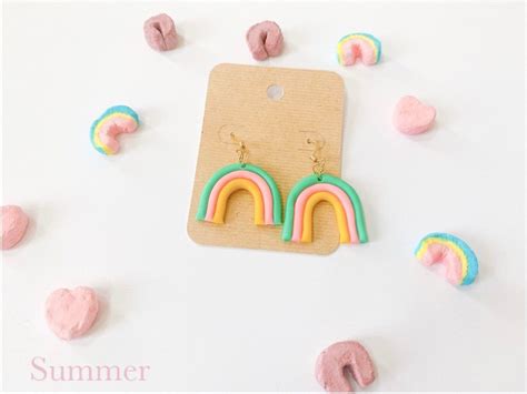 Rainbow Polymer Clay Earrings Gold Or Silver Etsy In 2021 Clay