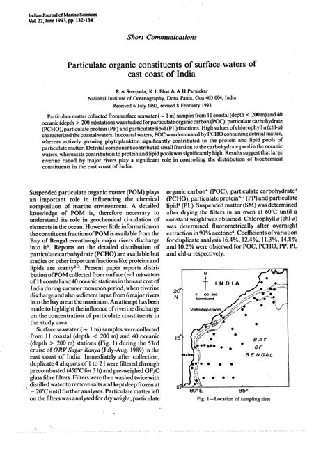 Pdf Particulate Organic Constituents Of Surface Waters Of East Coast