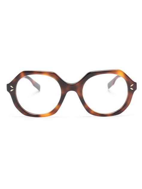 Alexander Mcqueen Hexagonal Frame Tortoiseshell Effect Glasses Brown Editorialist