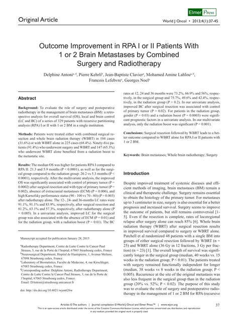 pdf outcome improvement in rpa i or ii patients with 1 or 2 brain