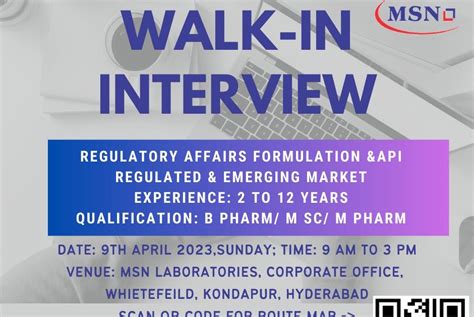 Msn Laboratories Walk In Interview For Regulatory Affairs Api