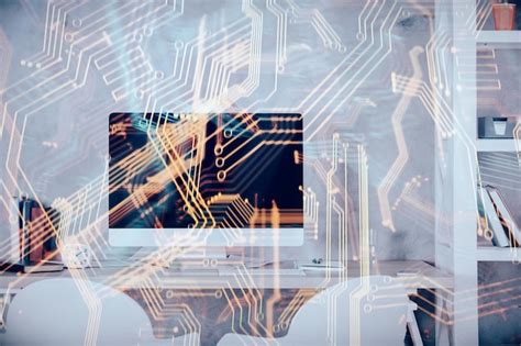 Premium Photo Double Exposure Of Tech Theme Drawings And Office