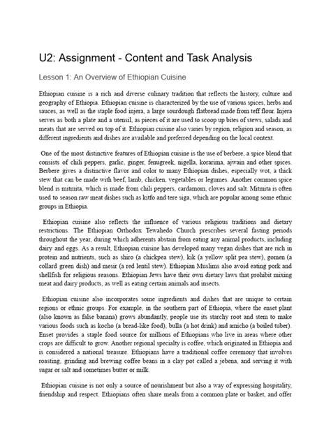 U2 Assignment Content And Task Analysis Final Version Pdf Cuisine Cooking