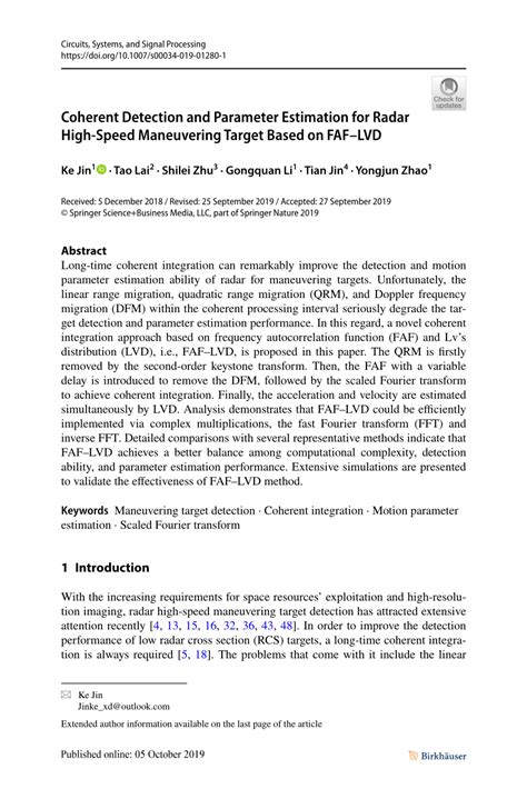Pdf Coherent Detection And Parameter Estimation For Radar High Speed Maneuvering Target Based