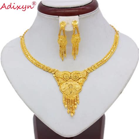 Adixyn NEW High Quality Dubai Jewelry Set Gold Color Necklace Earrings Set Luxury Arab African