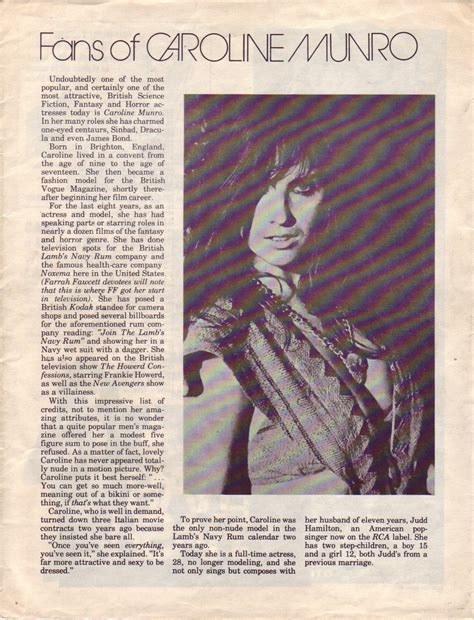 Cool Actor Of The Week Follow Up Caroline Munro Returns Cheese Magnet