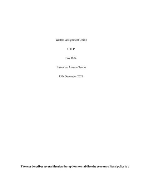 Written Assignment Unit 5 Written Assignment Unit 5 Uo Bus 1104