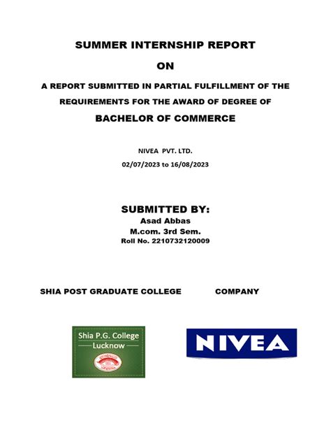 Summer Internship Report Nivea Pdf Brand Marketing