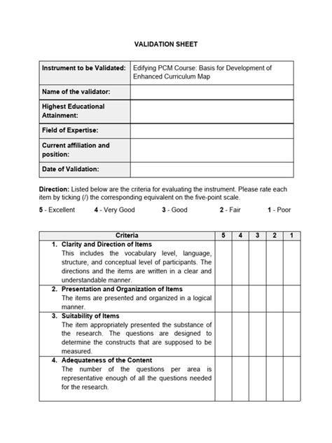 Validation Sheet Research Pdf
