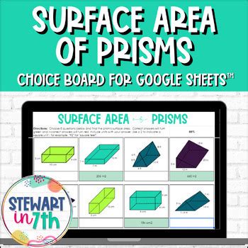 Surface Area Of Rectangular And Triangular Prisms Digital Choice Board