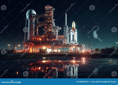 Nasas Kennedy Space Center At Night With A Generative Ai Stock