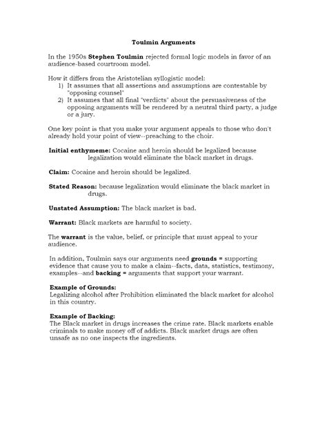 Toulmin Model Of Argumentative Essay Filosofía Studocu