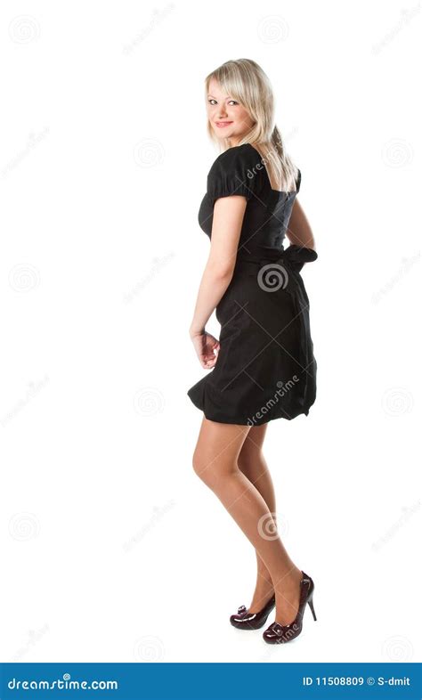 Blonde Junge Frau Im Schwarzen Kleid Stockbild Bild von beiläufig