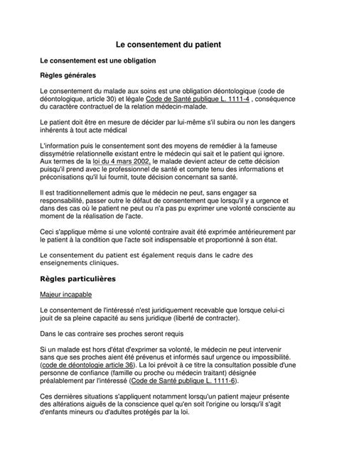 Le Consentement Du Patient