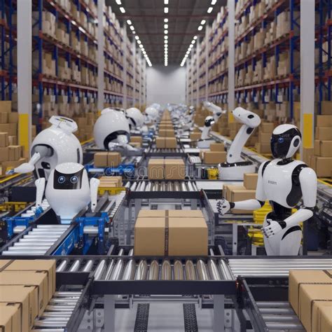 A Warehouse With Automated Robots Sorting Packages Efficiently Representing Advanced Logistics