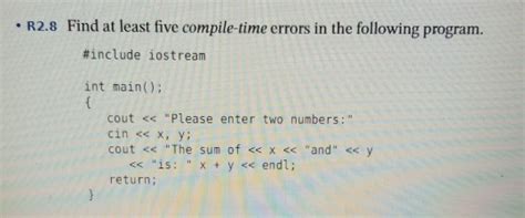 Solved • R28 Find At Least Five Compile Time Errors In The