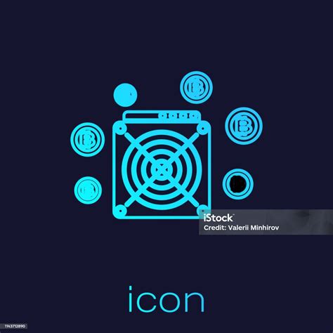 터키석 Asic 광부 라인 아이콘 파란색 배경에 고립 암호 화폐 채굴 장비 및 하드웨어 애플리케이션별 집적 회로 벡터 일러스트 Cpu에 대한 스톡 벡터 아트 및 기타 이미지