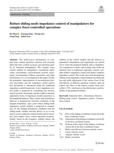robust sliding mode impedance control of manipulators for complex force