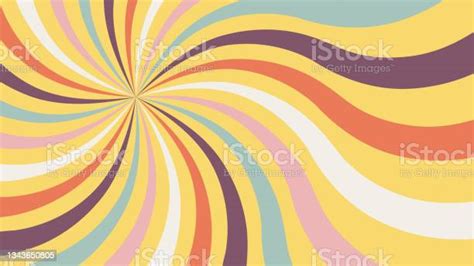 컬러 선버스트 또는 스타버스트와 복고풍 배경 빈티지 컬러 팔레트와 소용돌이 줄무늬 패턴 60 년대의 벡터 그림입니다 태양광선에 대한 스톡 벡터 아트 및 기타 이미지 Istock