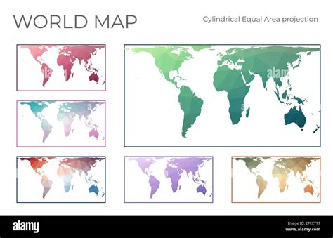 Low Poly World Map Set Cylindrical Equal Area Projection Collection Of The World Maps In