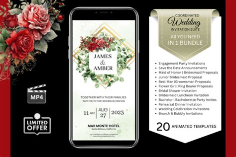 Wedding Invitations Red Roses Bundle Bundle · Creative Fabrica