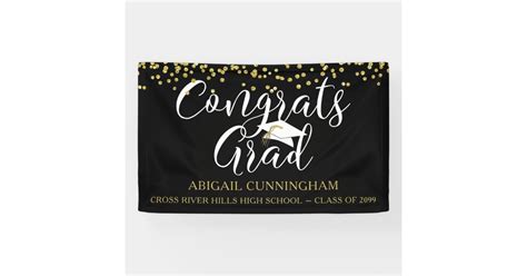 Gold Confetti Script Congrats Grad Black Gold Banner Zazzle
