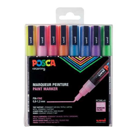 Uni Posca Glitter Markers PC 3ML Set Of 8 50 000 Art Supplies Your