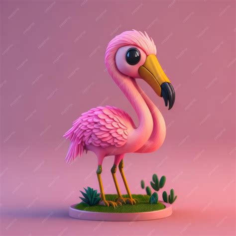 Premium Ai Image Cute Tiny 3d Hyper Realistic Animated Famingo