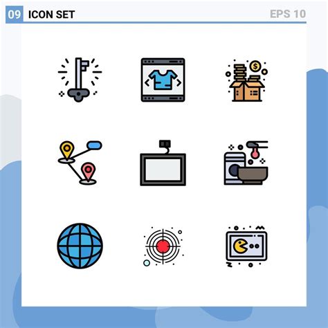 Modern Set Of Filledline Flat Colors And Symbols Such As Tv Map Funding Location Money