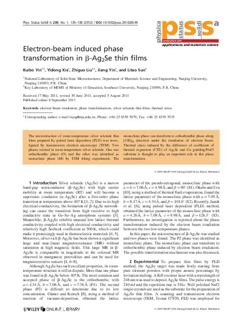 Pdf Electron Beam Induced Phase Transformation In β Ag2se Thin Films