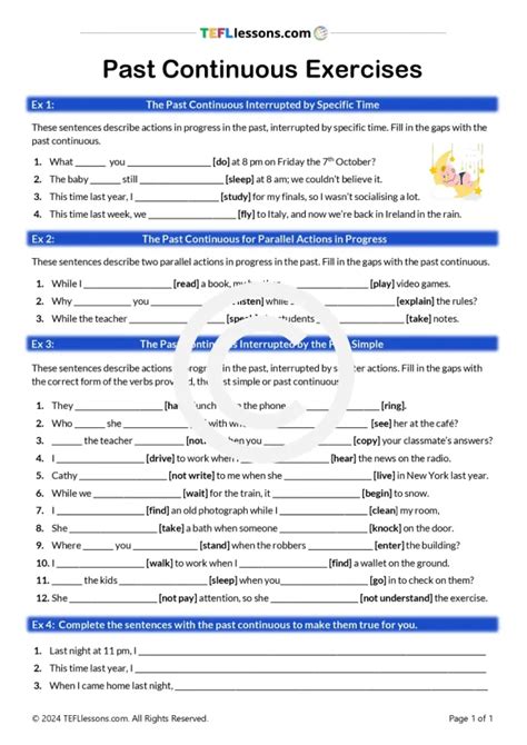 Past Continuous Exercises TEFL Lessons Tefllessons ESL Worksheets