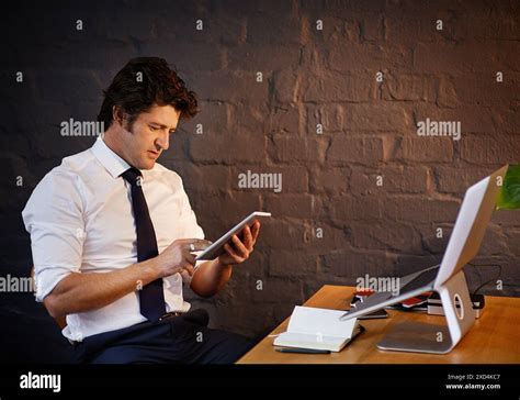 Investigation Notebook And Technology With Detective Man In Office At