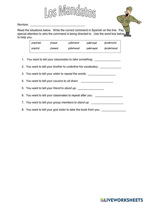 Spanish Grade 5 Assignment Mandatos Worksheet Worksheets Library