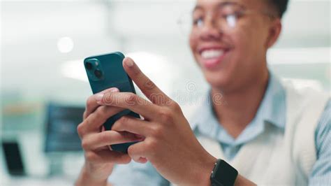 Happy Man Web Designer And Typing With Phone For App Testing Ui Or Ux Optimization At Office